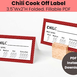 Chili Cook off Folded Place Card Template, Chili Cook off Label, Chili ...