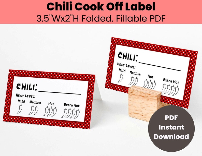 Chili Cook off Folded Place Card Template, Chili Cook off Label, Chili ...