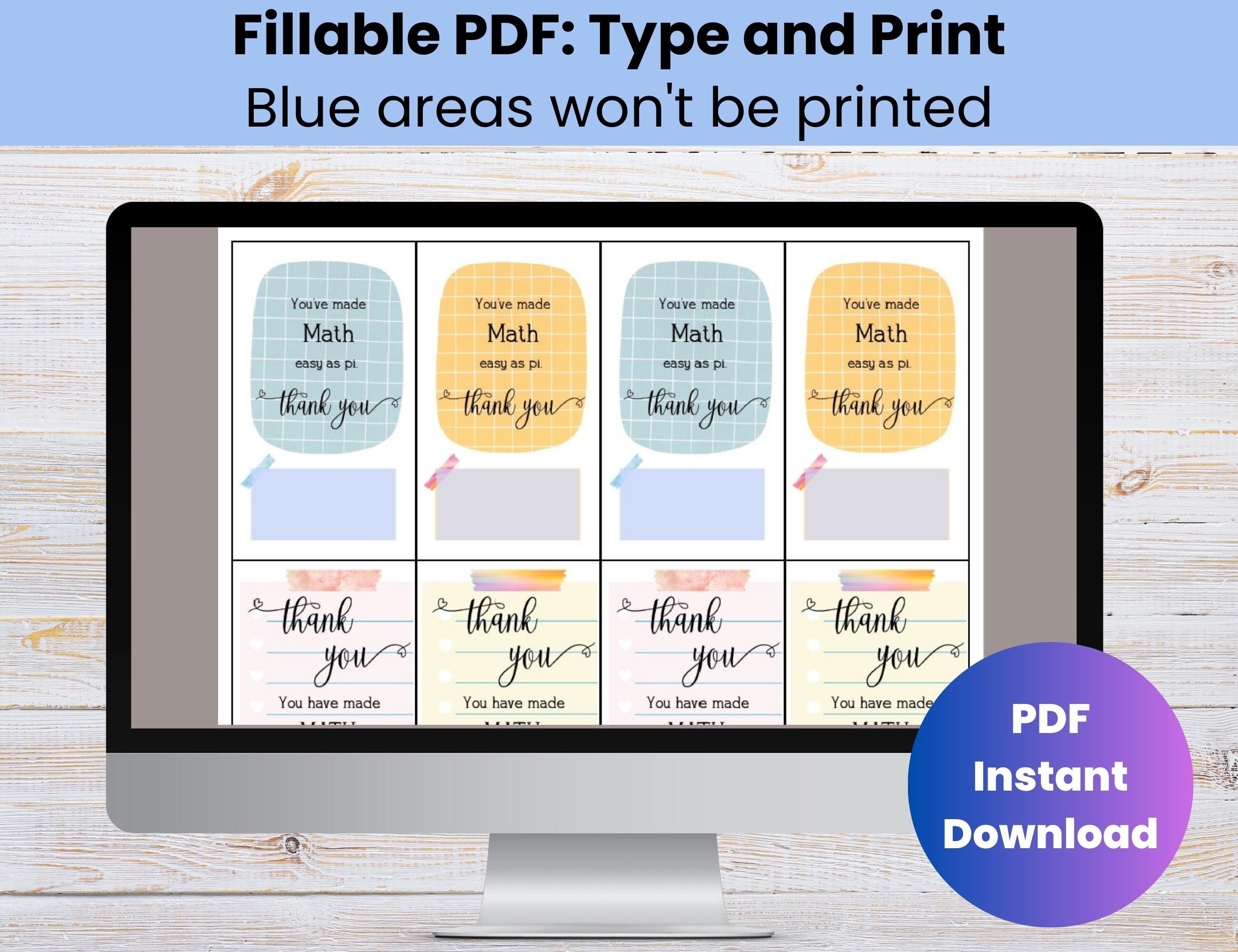 Math Teacher Appreciation Gift Tags Printable, Thank You Appreciation ...