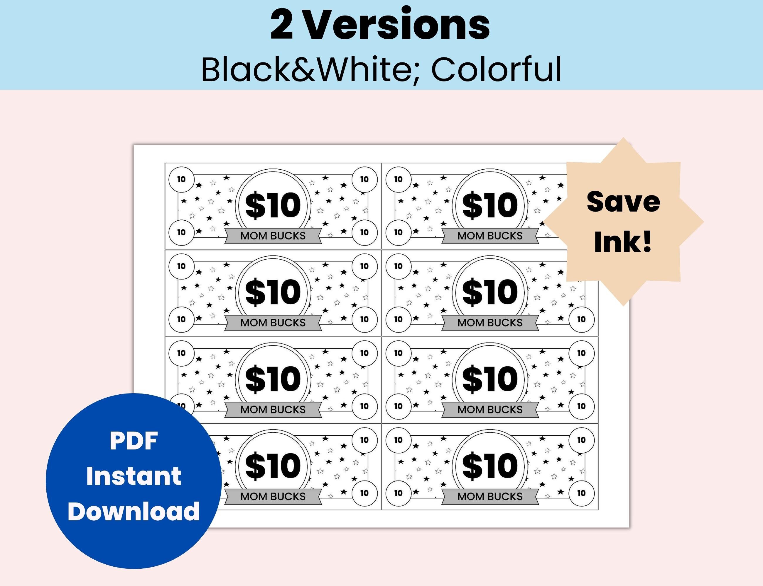 Mom Bucks Printable, Reward Bucks, Behavior Bucks, Chore Bucks ...