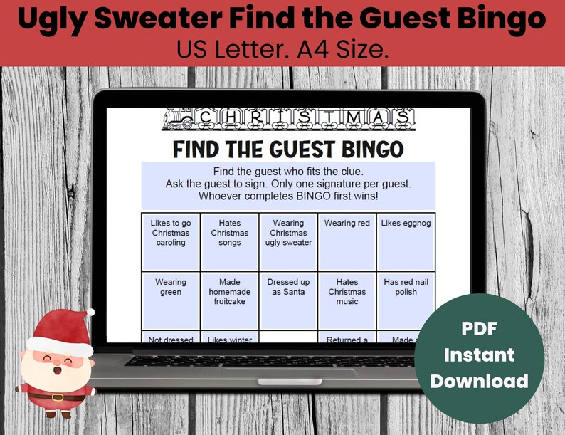 Find the Guest Bingo Christmas Party Game, Find Someone Who Bingo Game ...