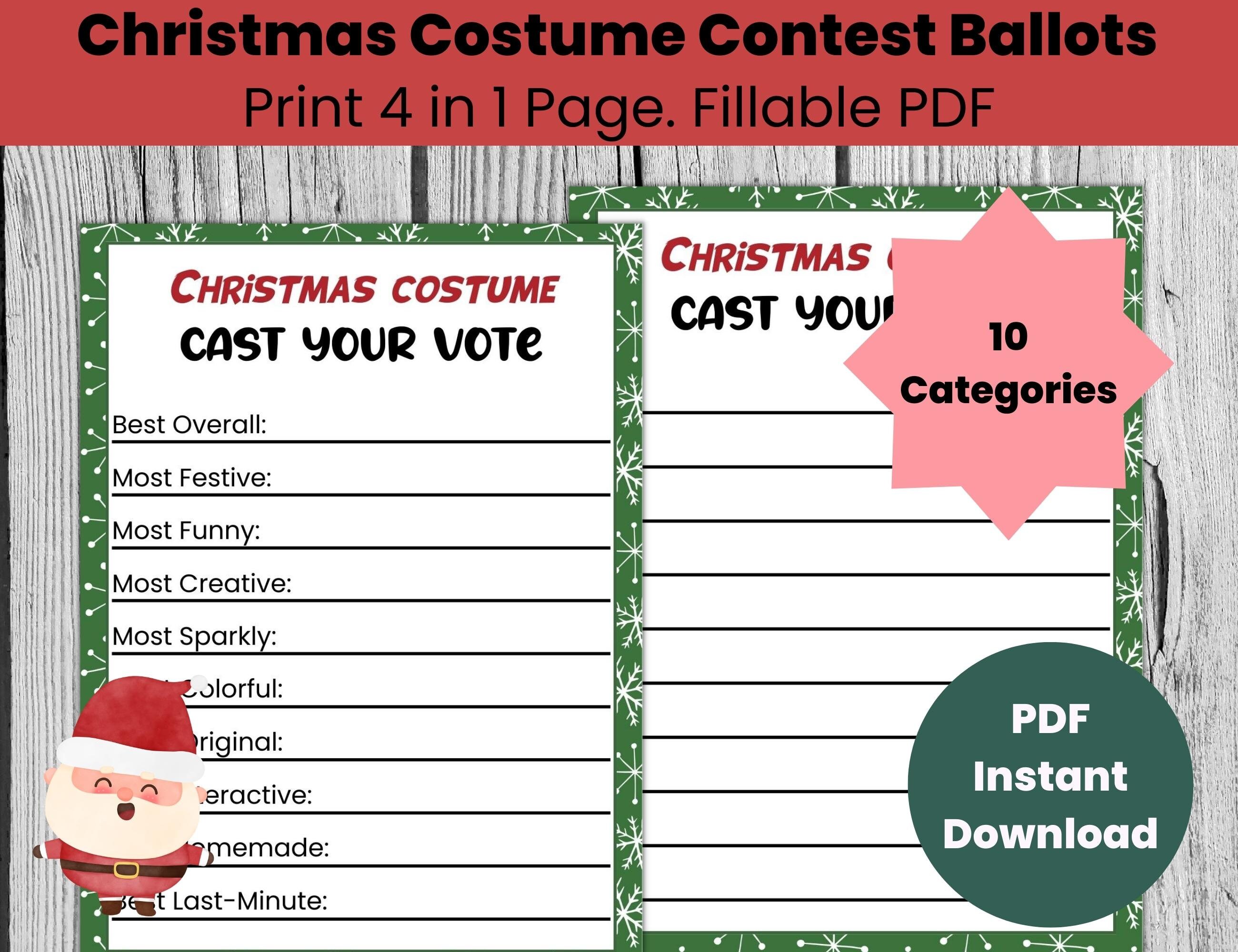 Christmas Costume Contest Ballot Template Editable, Ugly Sweater Vote ...