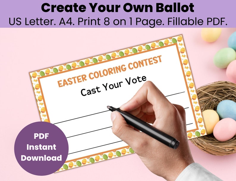 Printable Easter Coloring Contest Voting Cards, Ballot Template ...