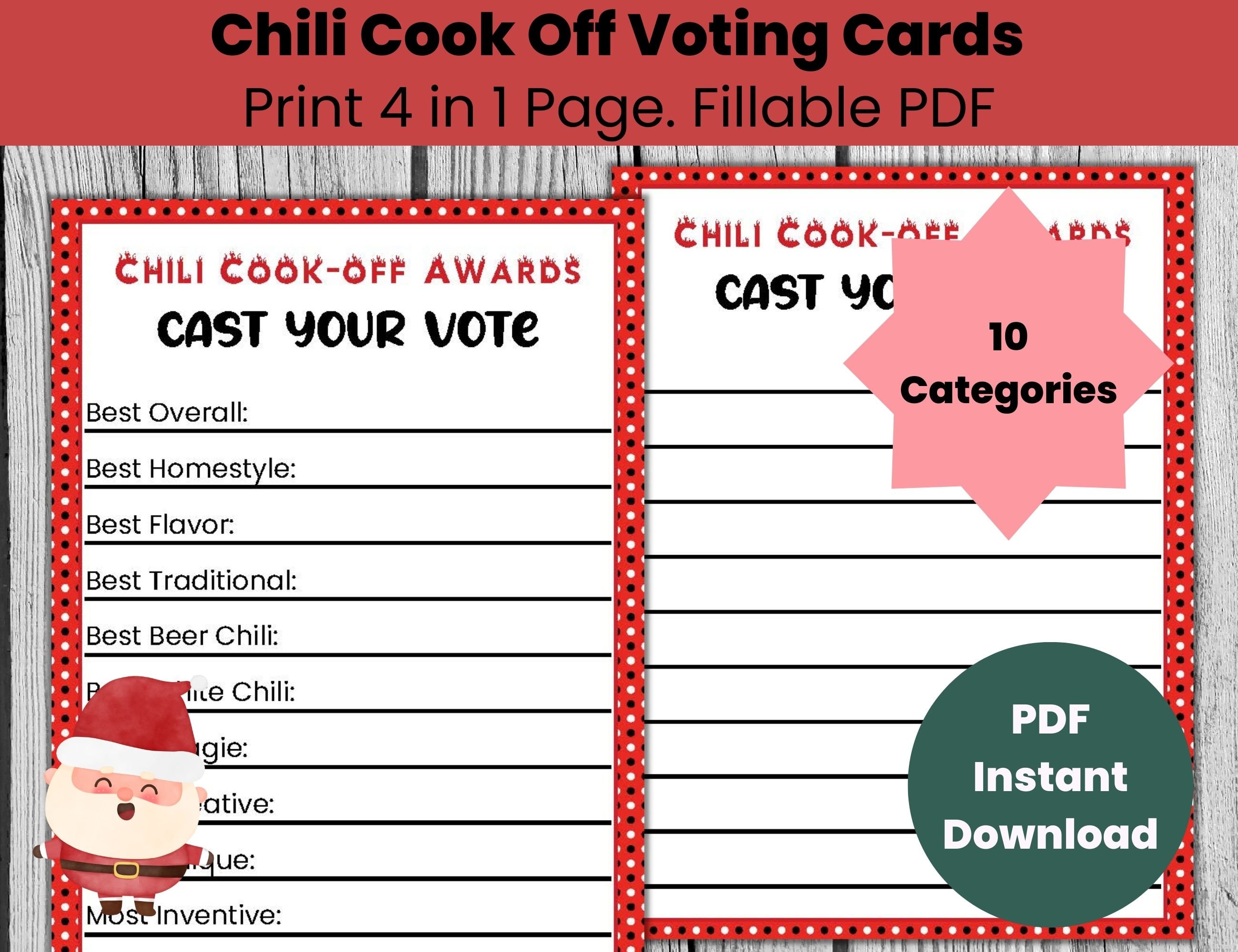 Chili Cook off Ballot and Award Certificates Template Editable, Cooking ...
