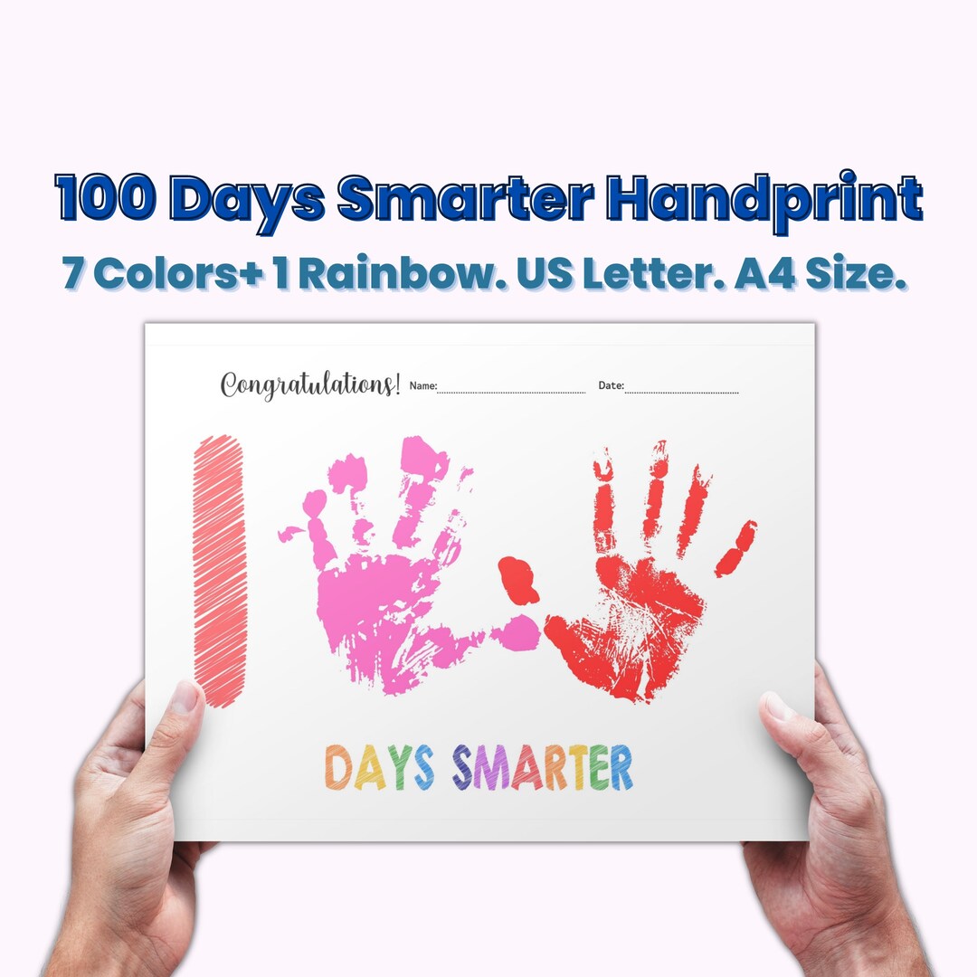 100 Days Smarter, 100 Days of School Handprint Printable, 100th Day of ...