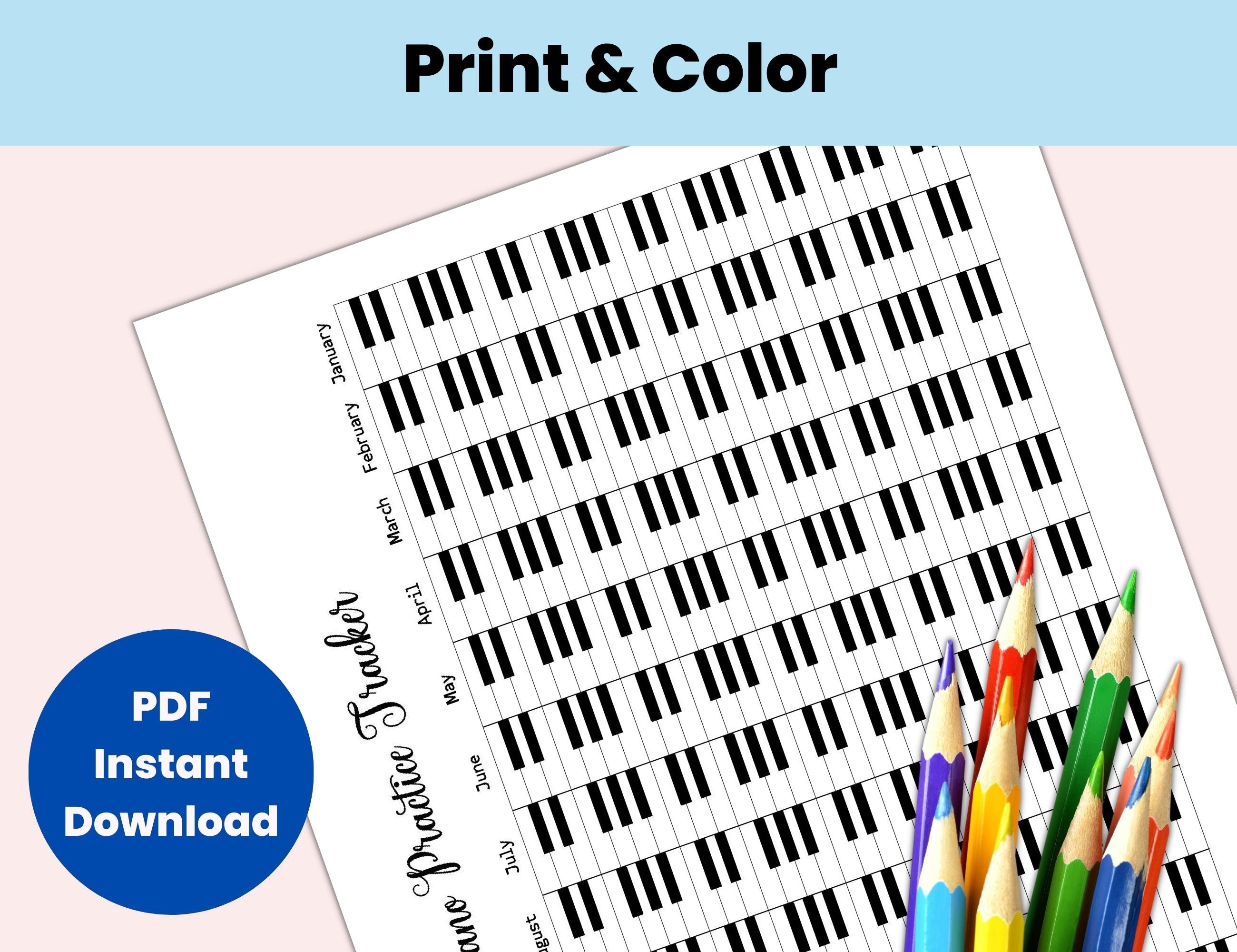 Piano Practice Chart, Music Practice Log, Yearly Practice Tracker for ...