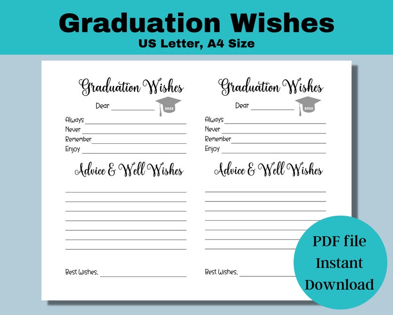 Graduation Well Wishes and Advice Cards Editable Printable - Etsy