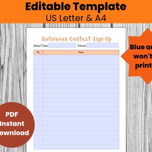 Halloween Contest Sign up Sheet - Etsy