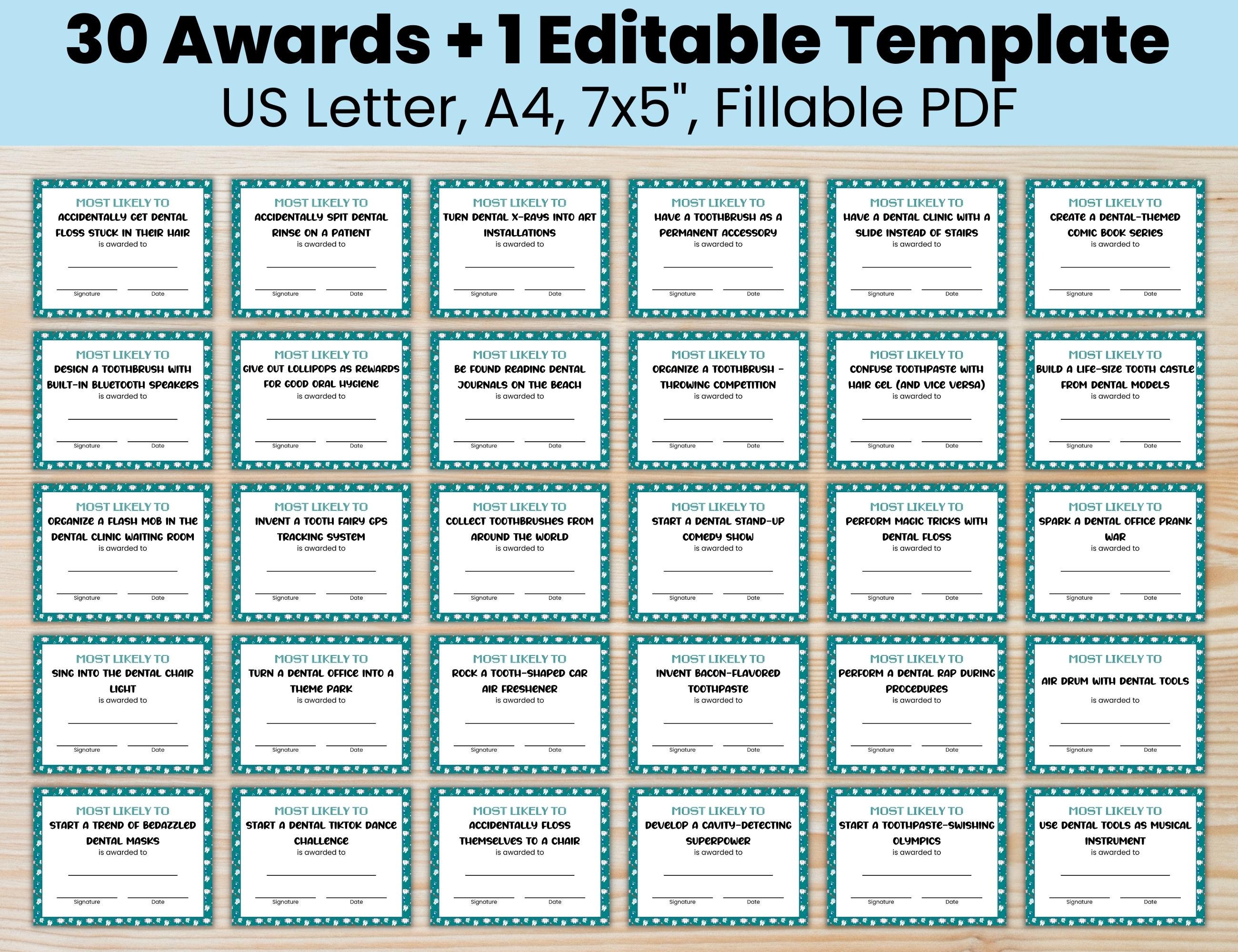 Most Likely to Award Certificates for Dental Office Party Games, Dental ...