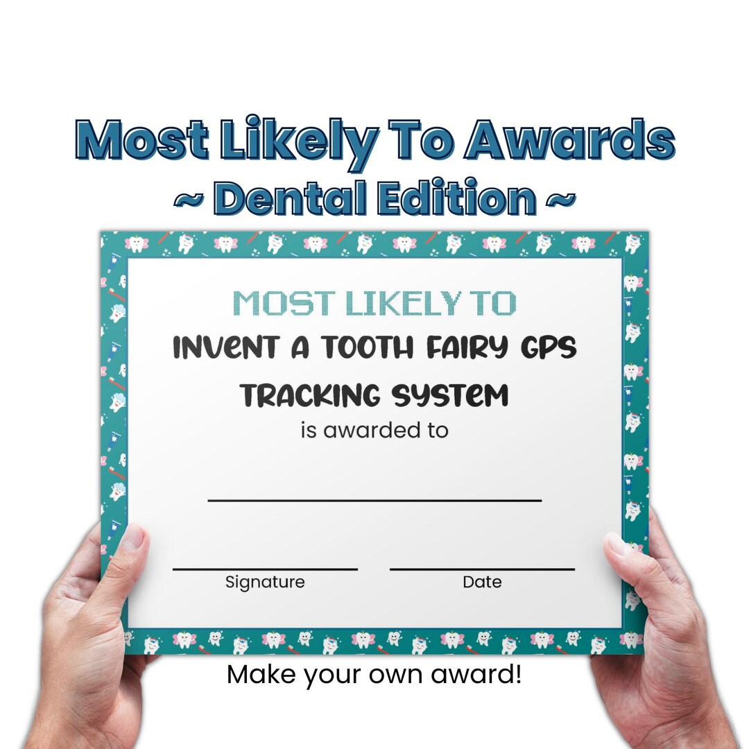 Most Likely to Award Certificates for Dental Office Party Games, Dental ...