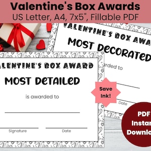 Valentines Box Contest Award Certificates, Black and White Valentines ...