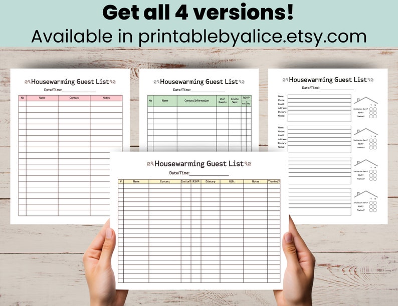 Housewarming Guest List Tracker, Guest List Template, House Warming ...