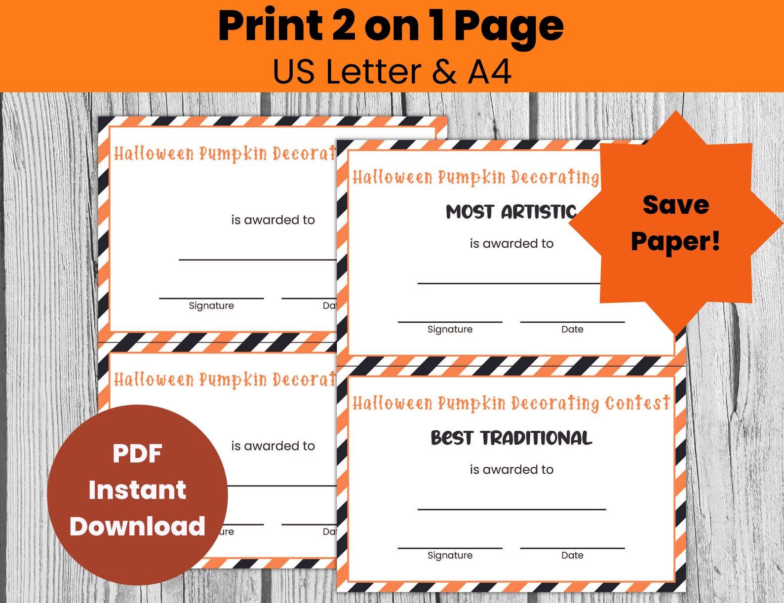 Halloween Pumpkin Decorating Contest Award Certificates and Halloween ...