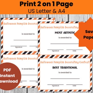 Halloween Pumpkin Decorating Contest Award Certificates and Halloween ...
