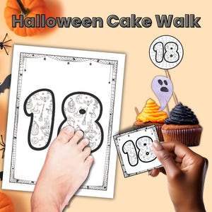 Halloween Cake Walk Game in Black and White, Halloween Cupcake Topper ...