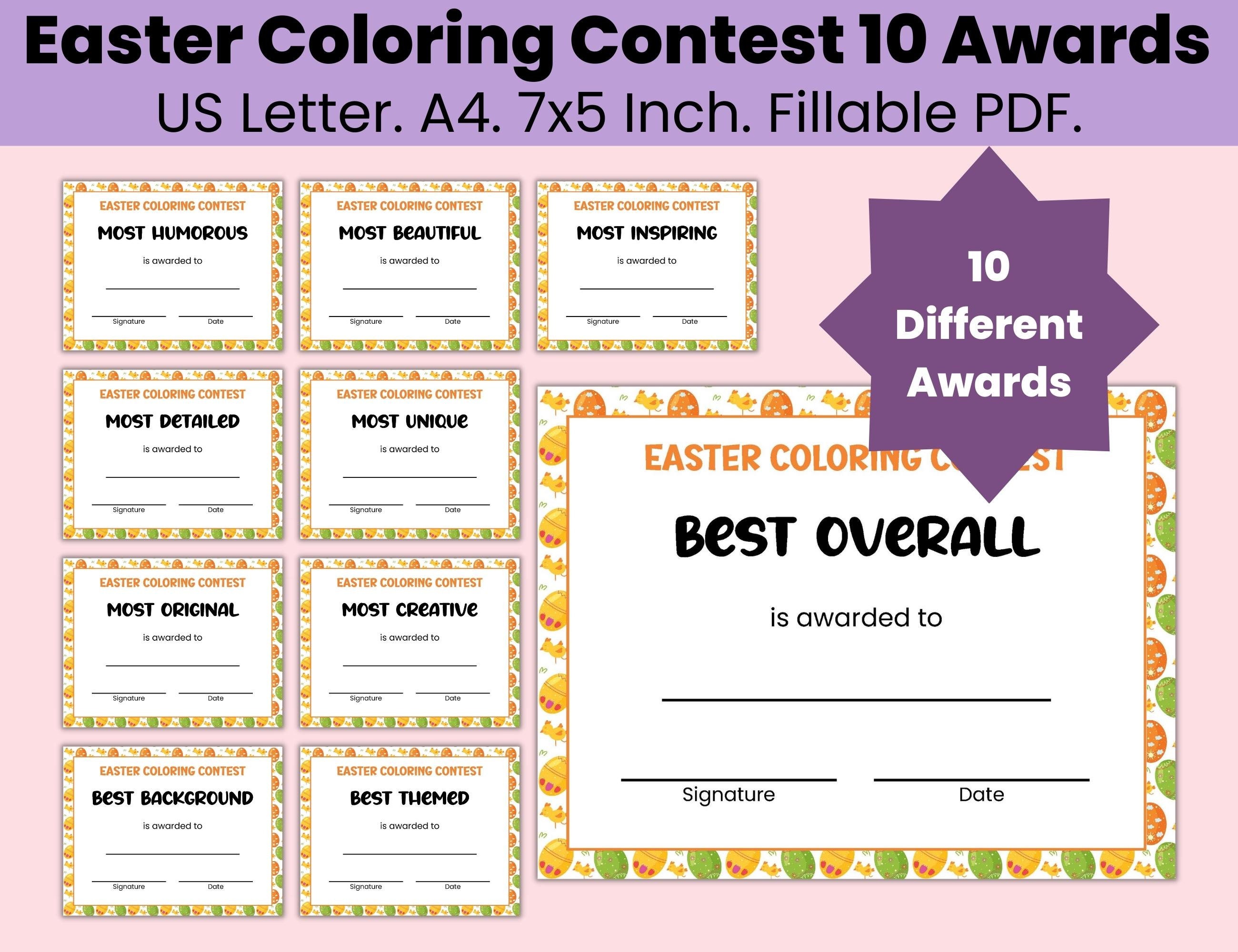 Printable Easter Coloring Contest Award Certificates and Voting Cards ...