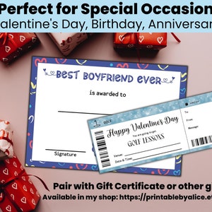 Best Boyfriend Ever Award Certificate, Personalized Love Certificate ...