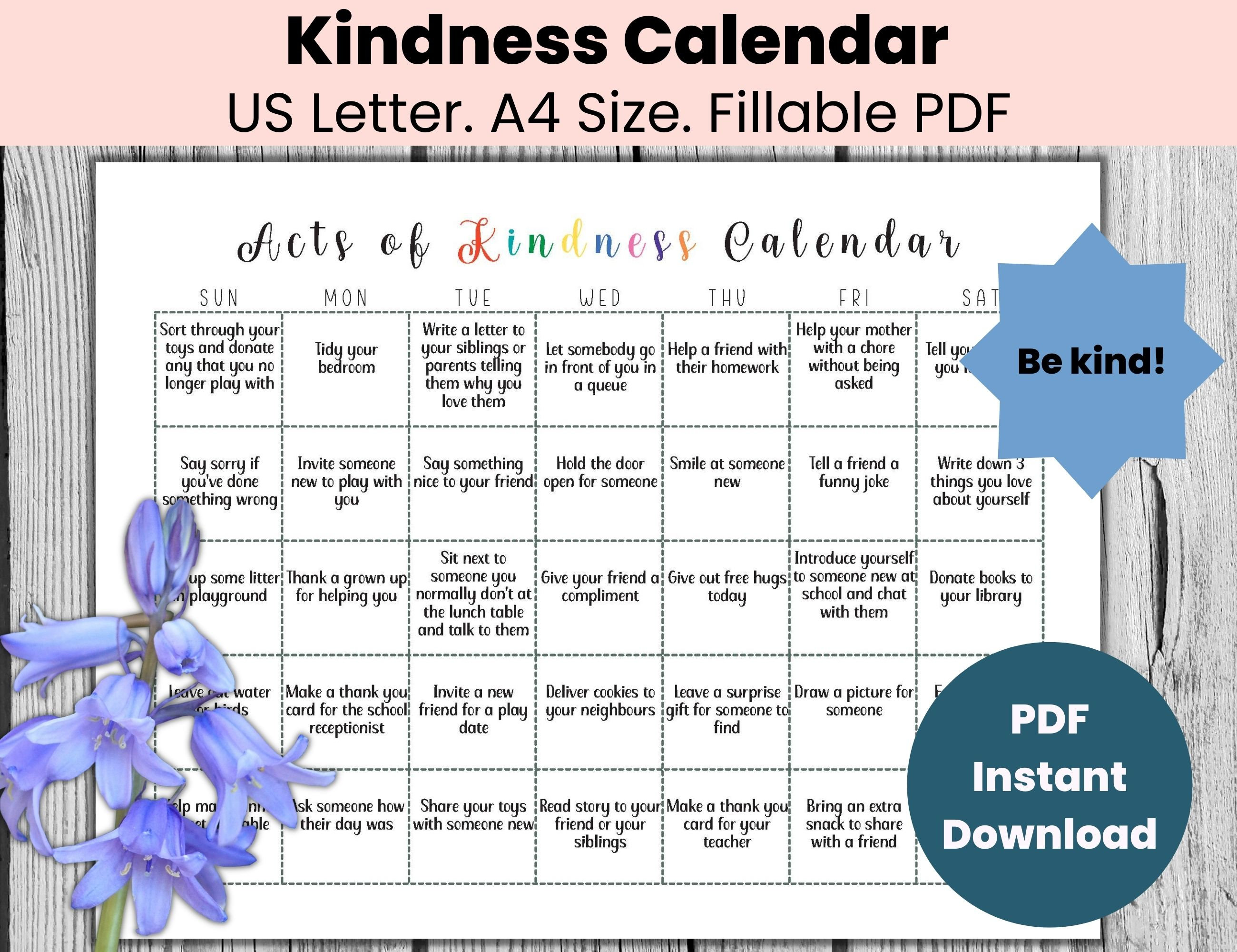 Act of Kindness Calendar for Kids, Christmas Kindness Advent Calendar ...