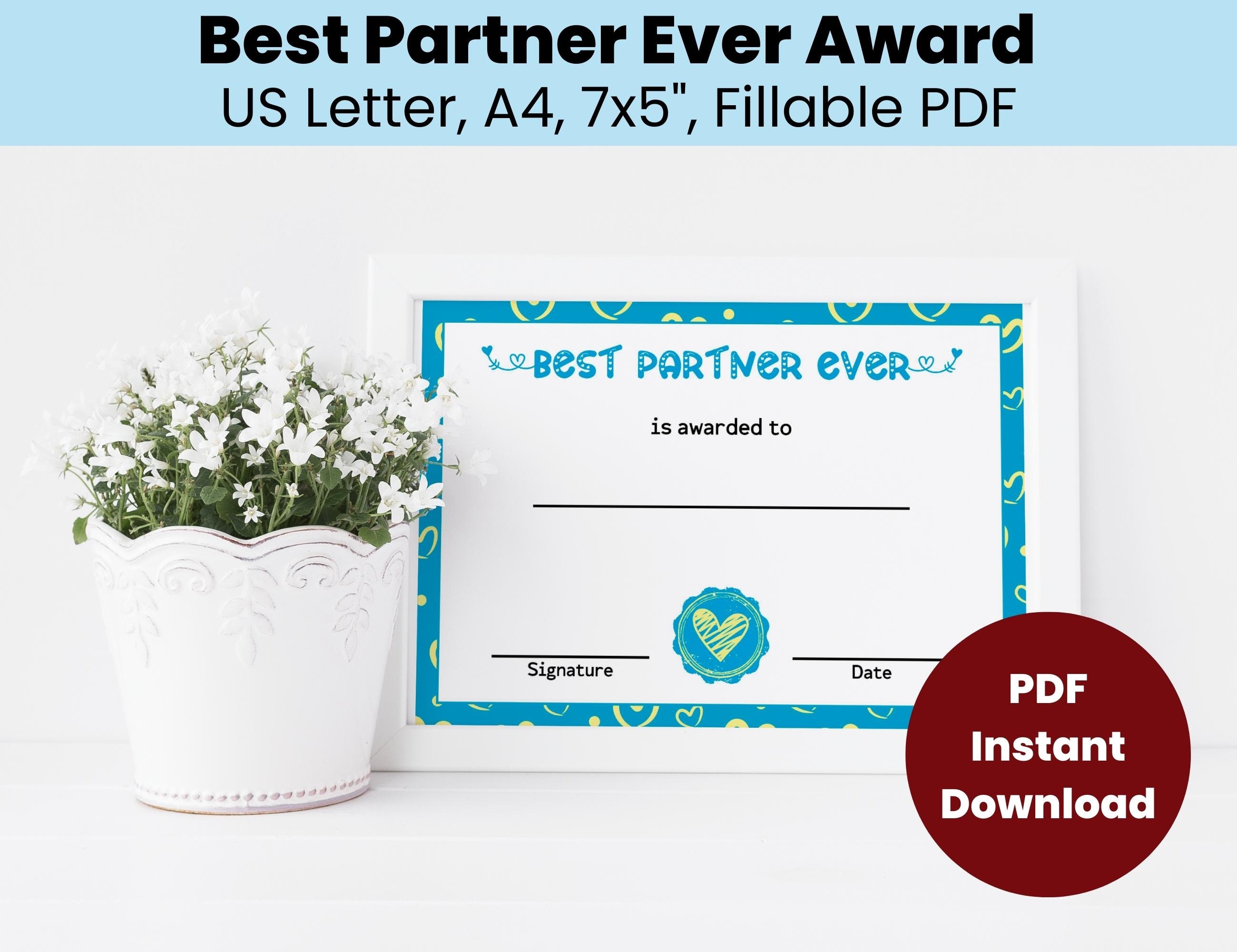 Best Partner Ever Award Certificate, Personalized Love Certificate ...