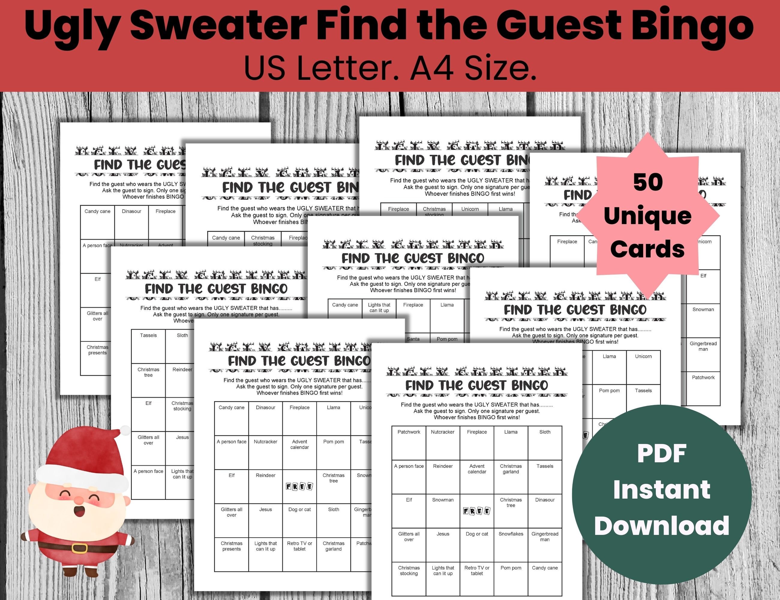 Ugly Sweater Party Find the Guest Bingo, Ice Breaker Games, Mix and ...
