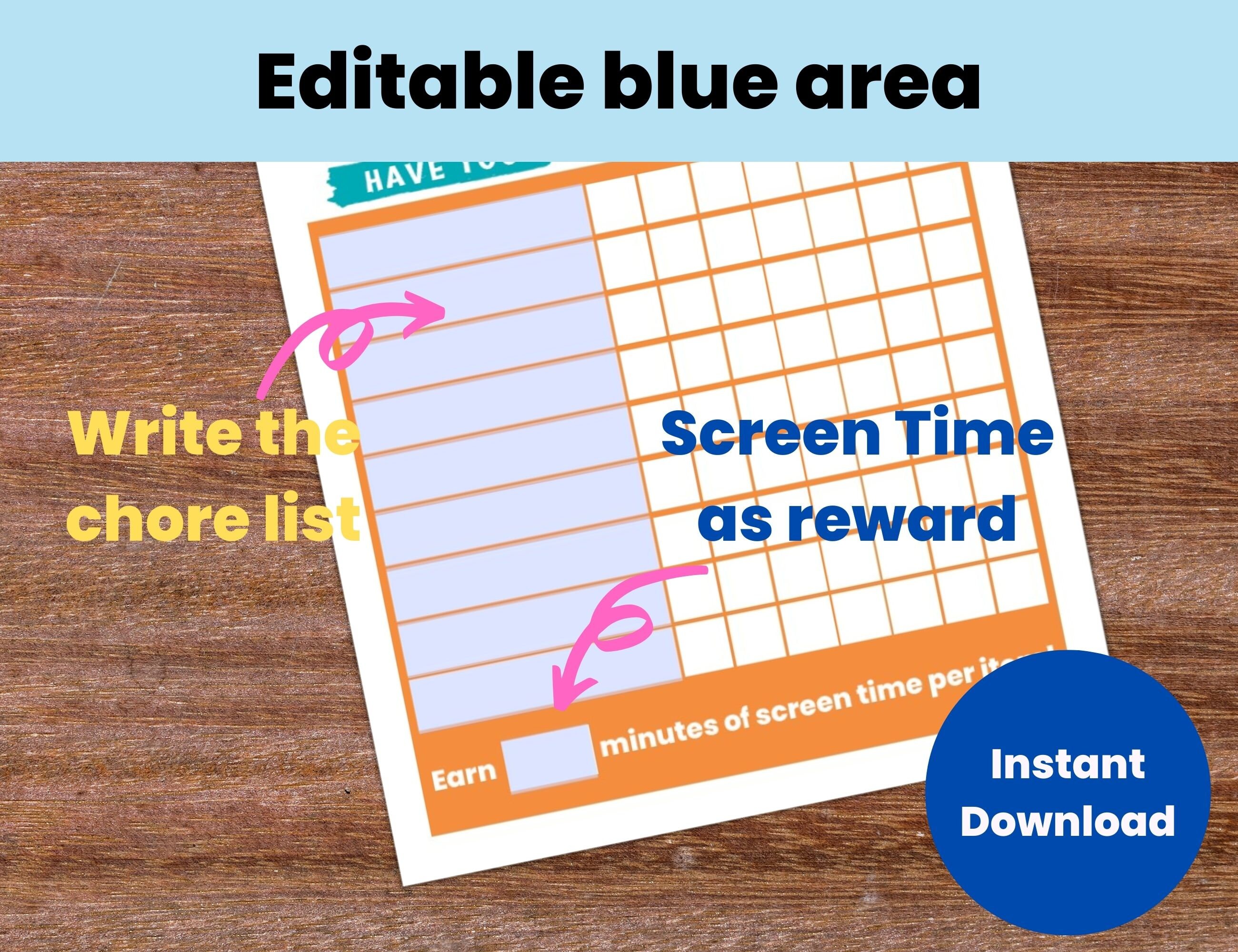 Summer Screen Time Checklist, Children Chore Chart Printable, Kids ...