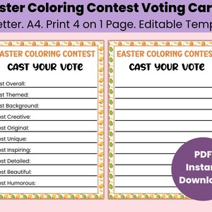 Easter Coloring Contest Kit, Easter Certificates, Voting Cards, Easter ...