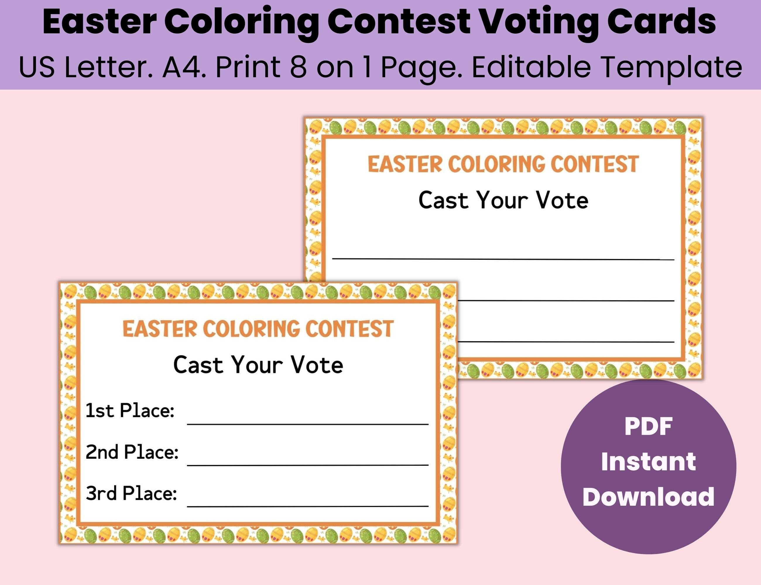 Printable Easter Coloring Contest Winner Award Certificates and Voting ...