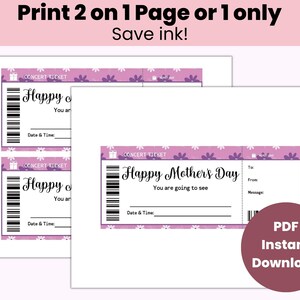 Personalized Mothers Day Concert Ticket Gift Certificate Editable ...