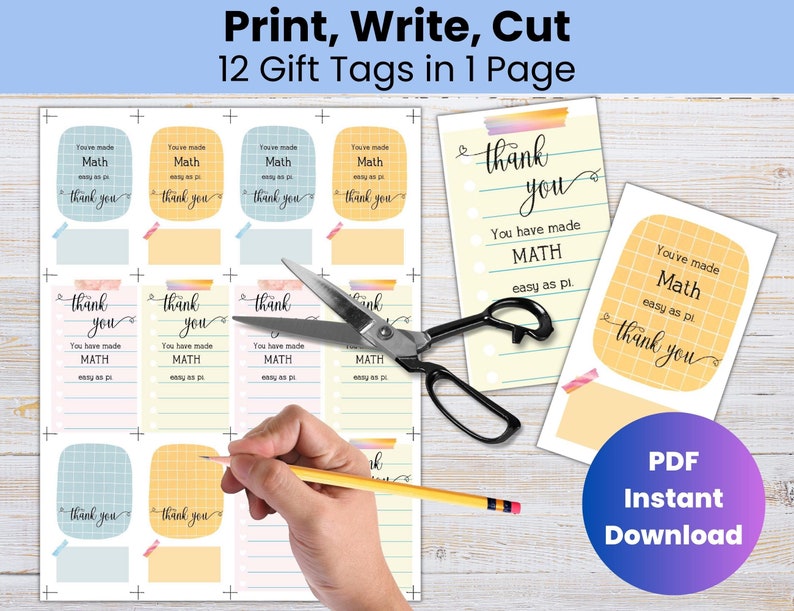 Math Teacher Appreciation Gift Tags Printable, Thank You Appreciation ...