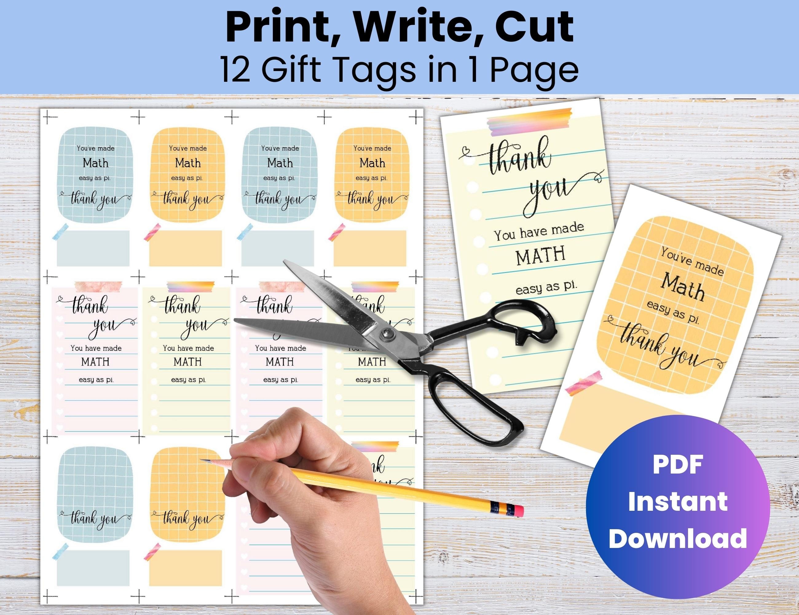 Math Teacher Appreciation Gift Tags Printable, Thank You Appreciation ...