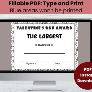 Valentines Box Contest Award Certificates, Black and White Valentines ...