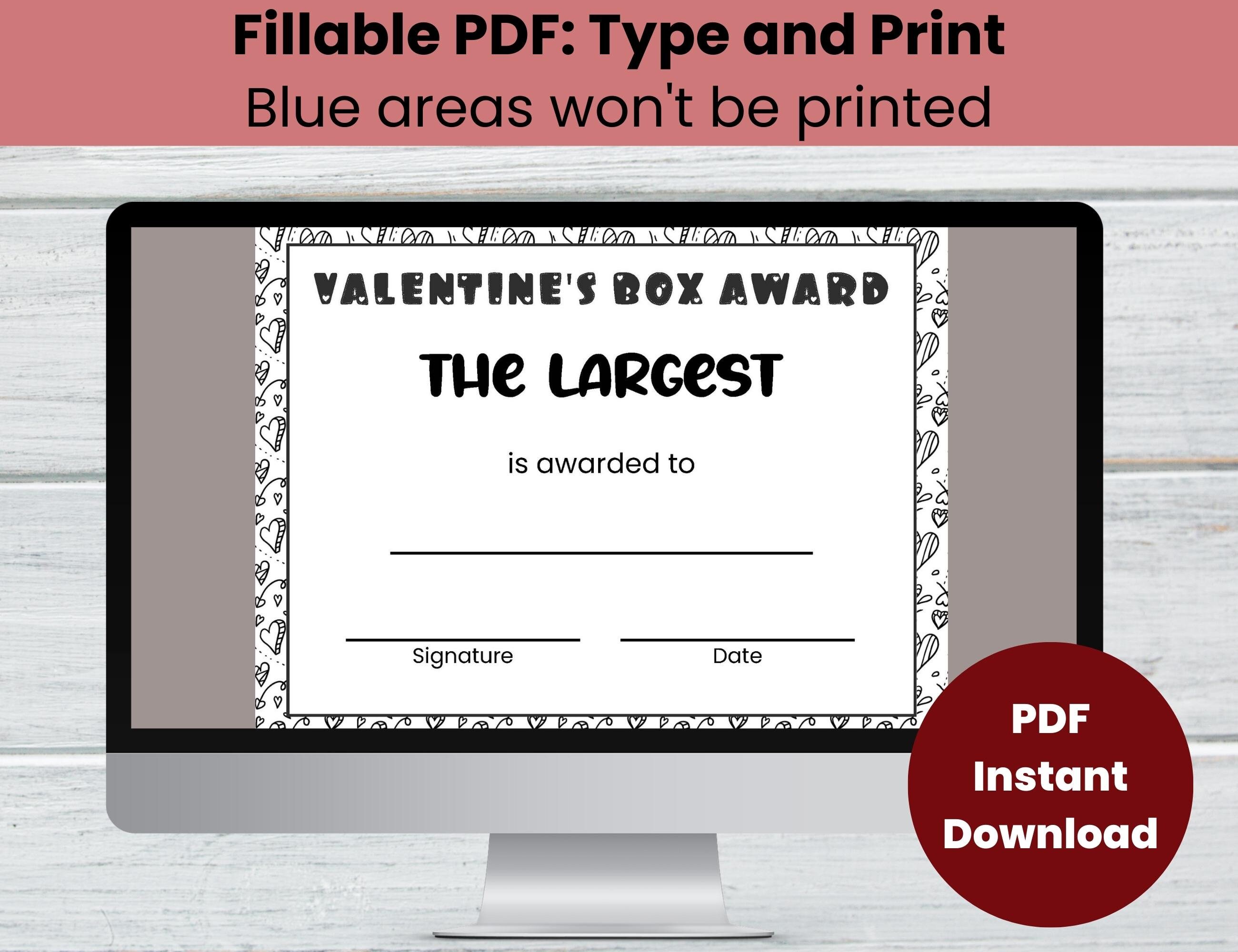 Valentines Box Contest Award Certificates, Black and White Valentines ...