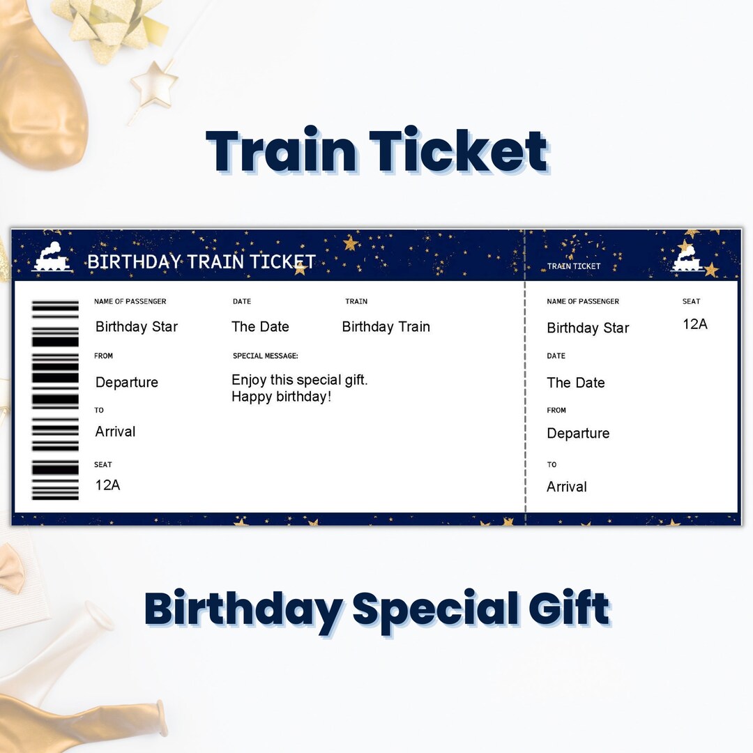 Custom Happy Birthday Train Ticket Gift Certificate, Printable Ticket ...