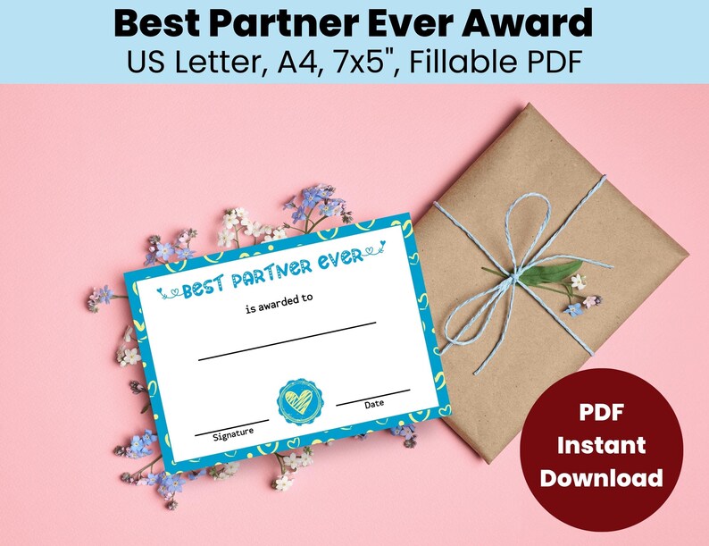 Best Partner Ever Award Certificate, Personalized Love Certificate ...