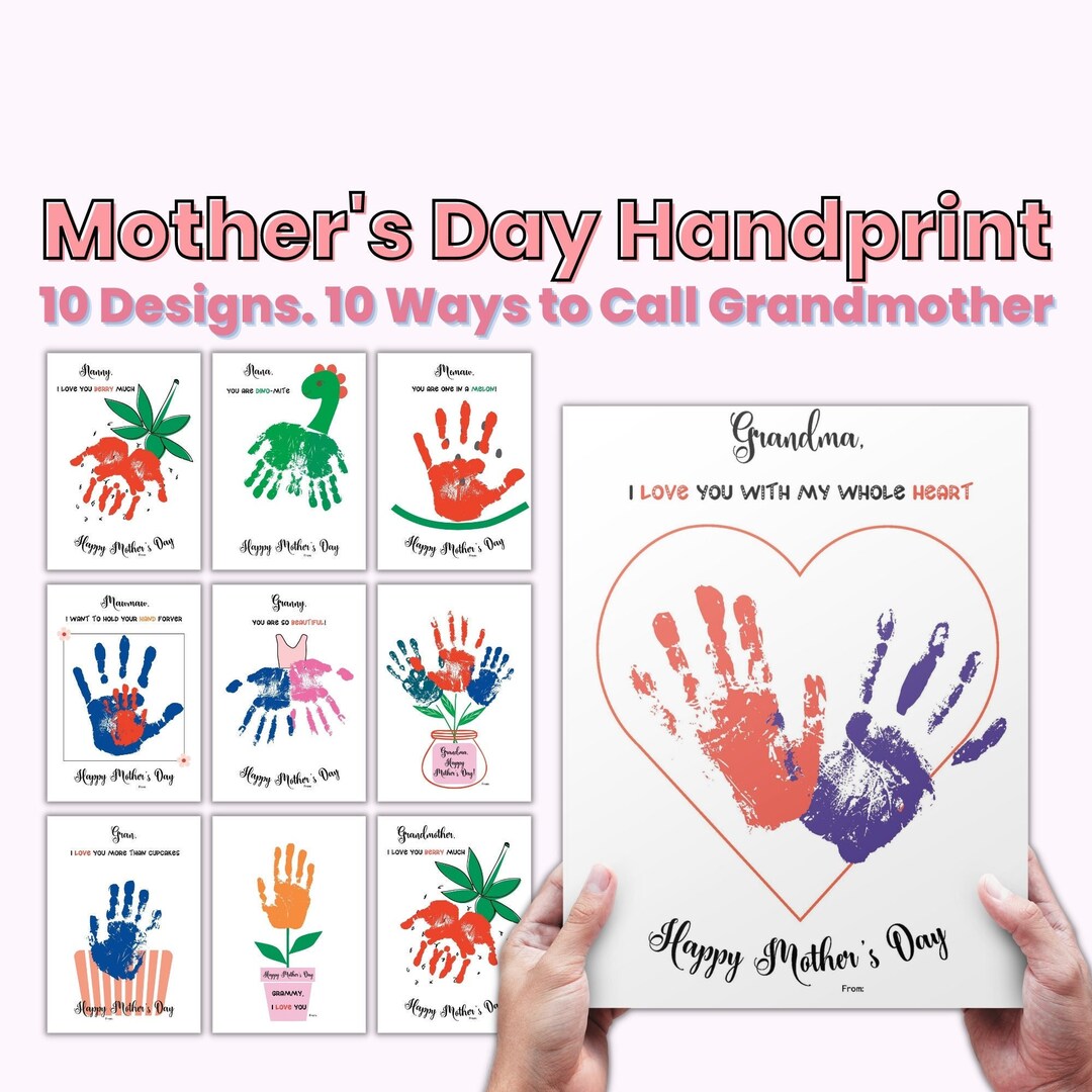 Mother's Day Hand Print Art Grandma Gift From Grandkids, Granddaughter ...
