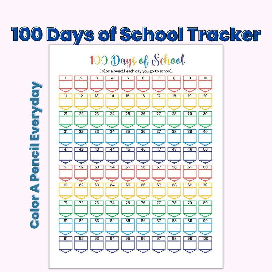 100 Days of School Attendance Tracker, Back to School Kindergarten ...