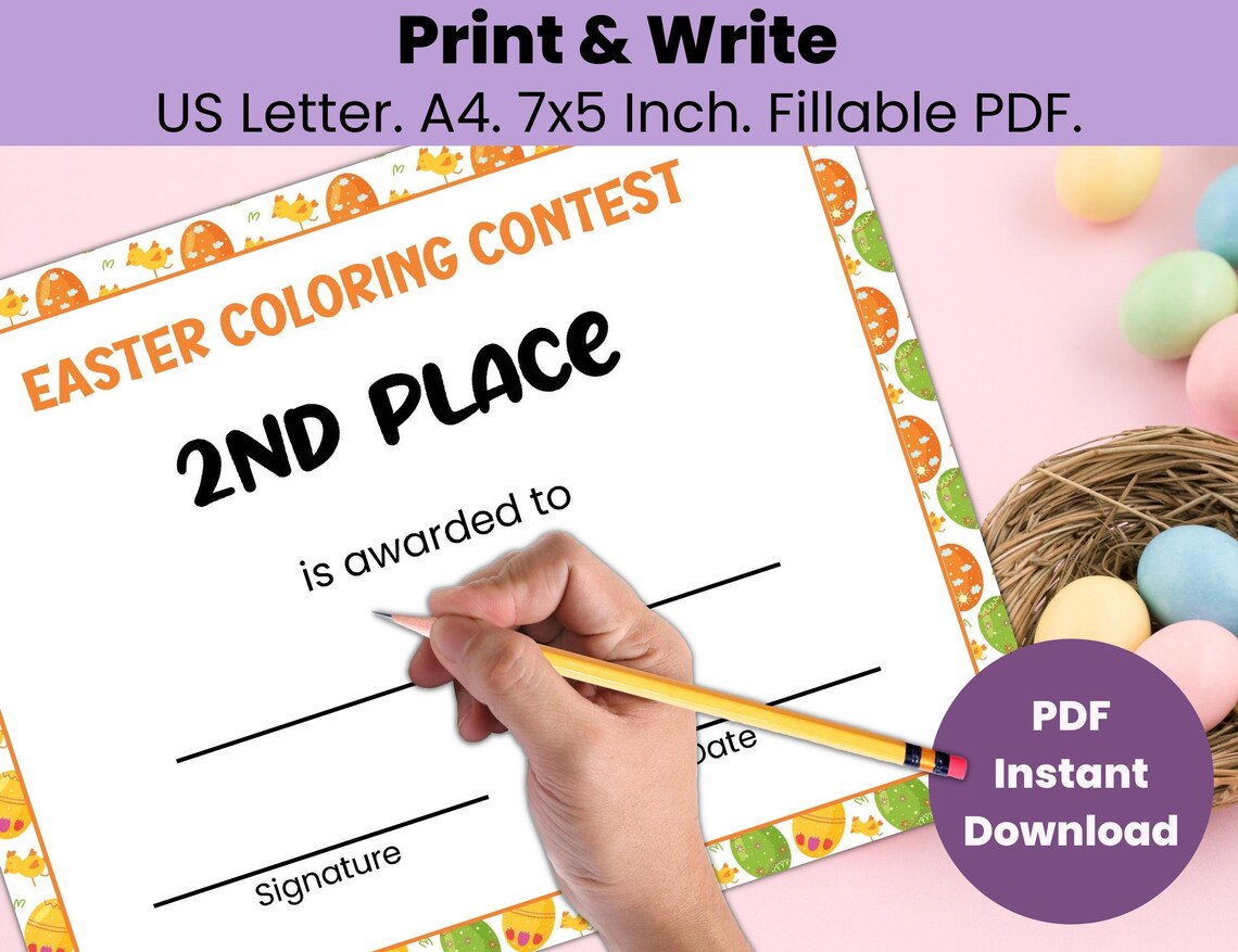 Printable Easter Coloring Contest Winner Award Certificates and Voting ...