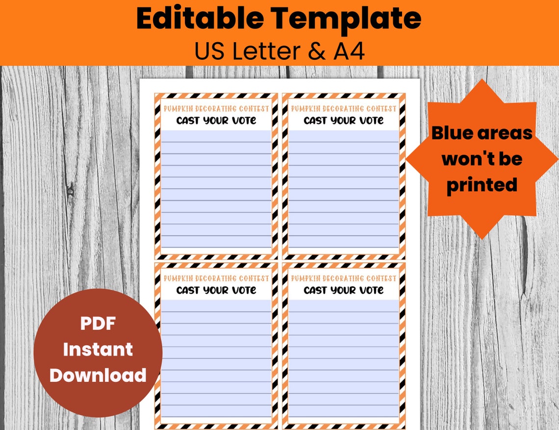 Halloween Pumpkin Decorating Contest Voting Card, Halloween Ballot ...