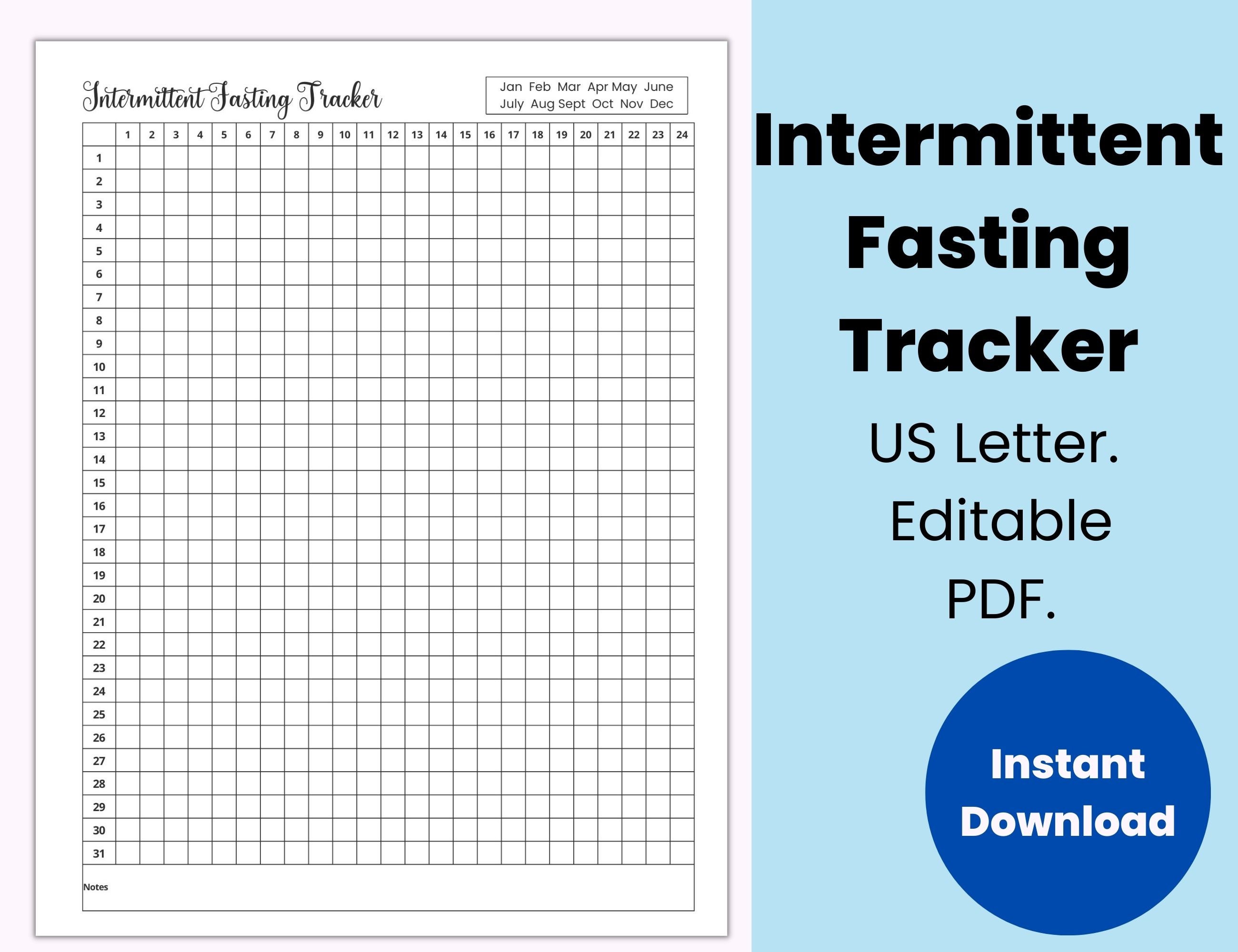 Intermittent Fasting Monthly Tracker, Fasting Tracker Printable Planner ...