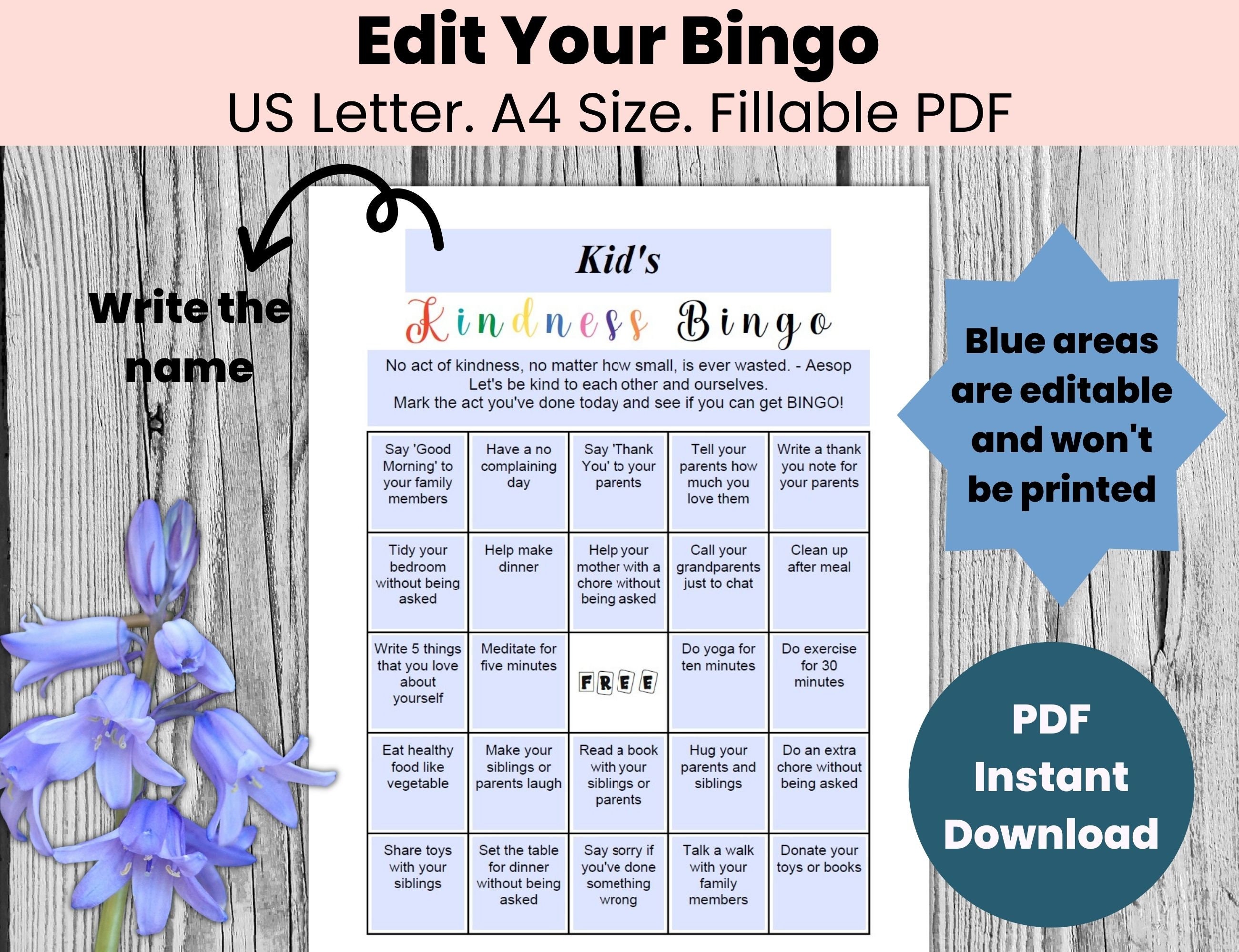 Kindness Bingo for Class, Personalized Bingo for Kids, Kindness ...