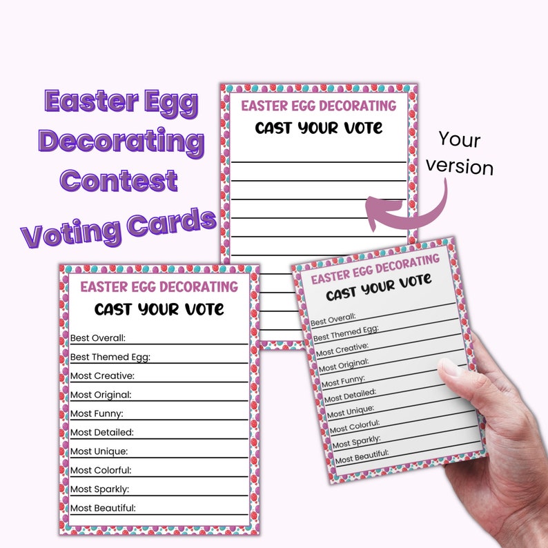 Easter Egg Decorating Contest Voting Cards, Ballot Template, Cast Your ...