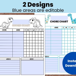 Editable Dinosaur Chore Chart for Kids Printable, Family Responsibility ...