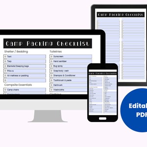 Camp Packing List Template, Editable Packing List for Camp, Printable ...