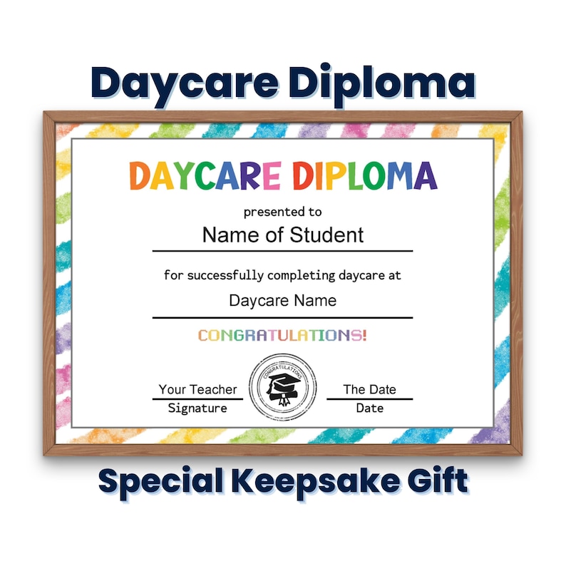 Daycare Diploma Certificate Template, Custom Printable Diploma for Kids ...