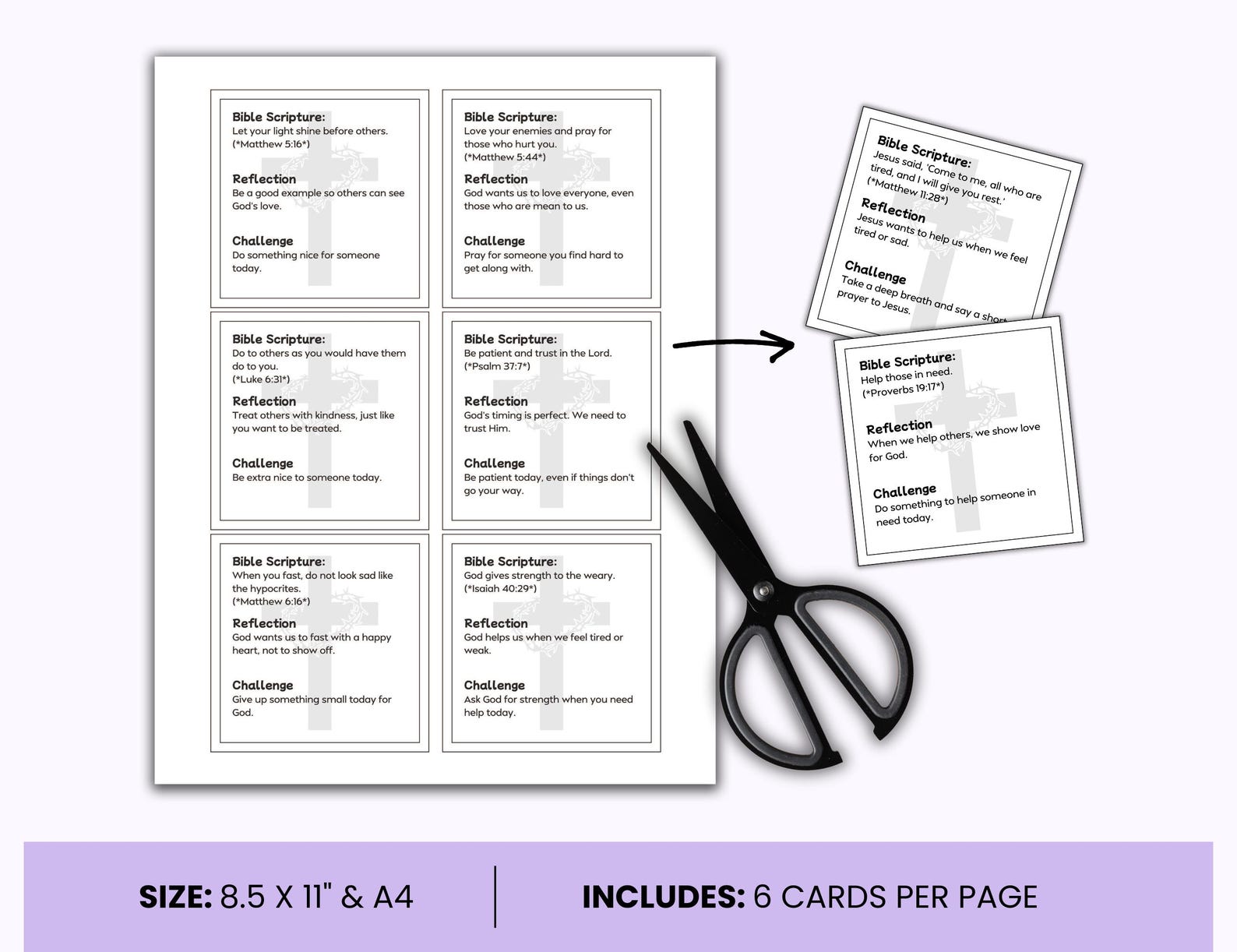 40 Day Lent Reflection Challenge Cards With Daily Bible Verse, Catholic ...