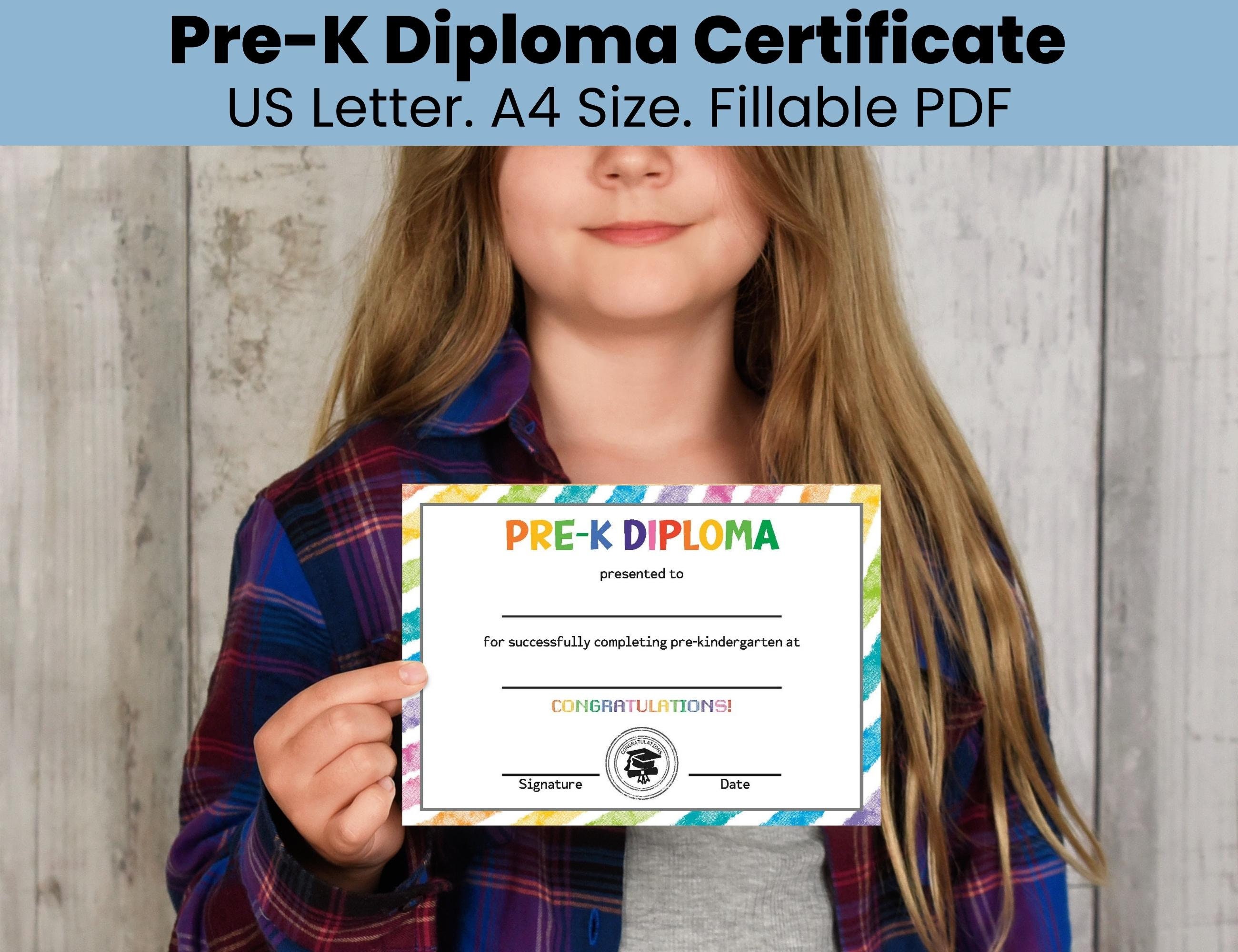 Pre K Graduation Diploma Certificate Template, Custom Printable Diploma ...