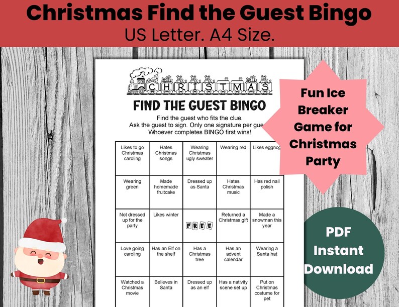 Find the Guest Bingo Christmas Party Game, Find Someone Who Bingo Game ...