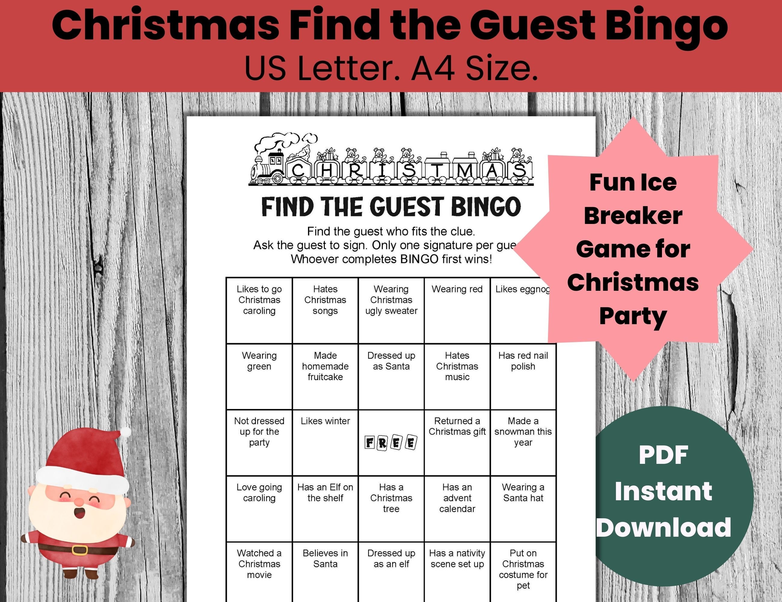 Find the Guest Bingo Christmas Party Game, Find Someone Who Bingo Game ...