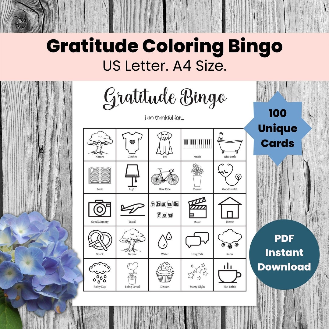 Printable Gratitude Coloring Bingo, Thankful Activities for ...