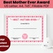 Best Mother Ever Award Certificate Editable Template, Custom Mother's ...